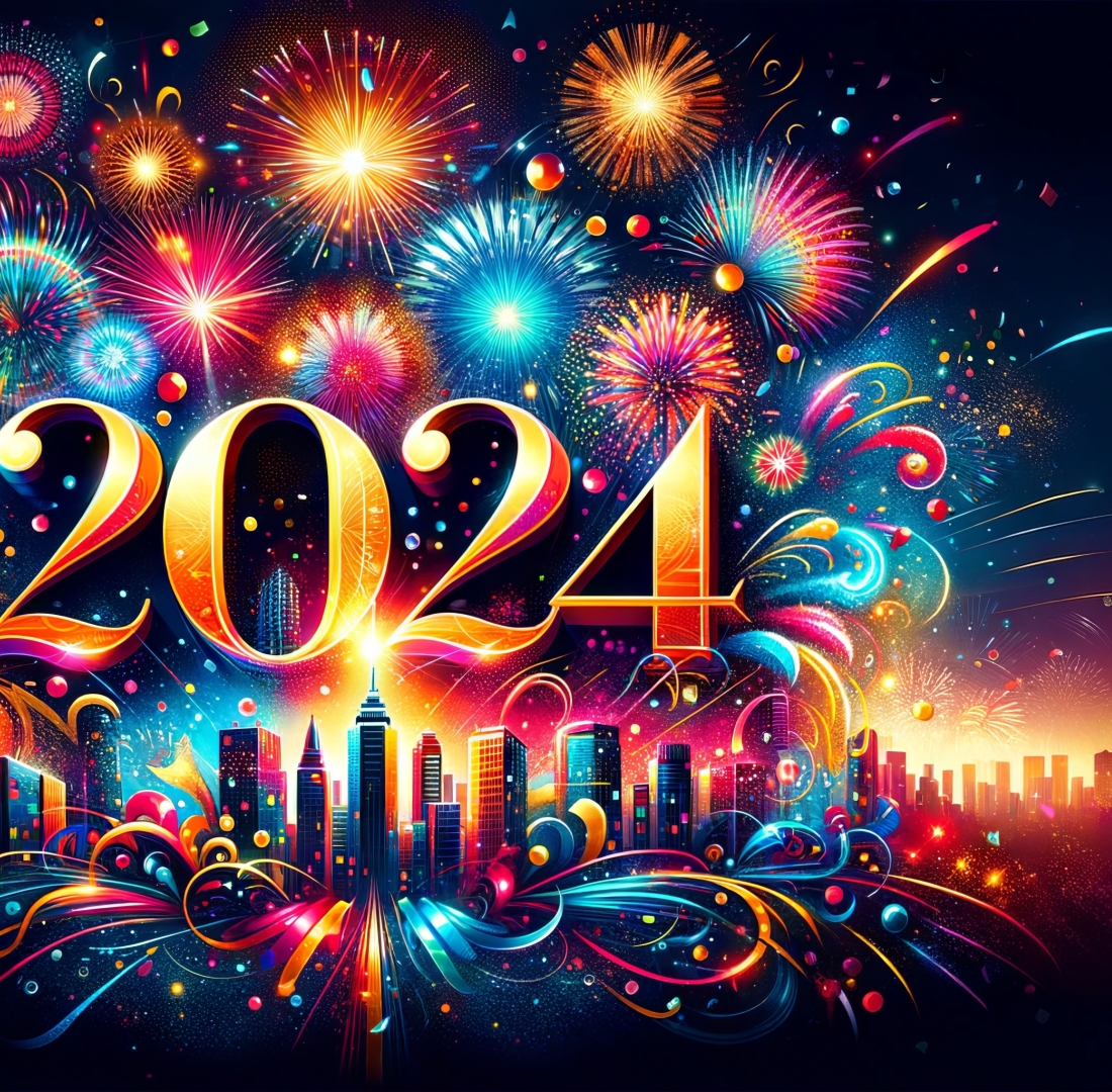 1100x1080 Resolution 2024 New Year HD Colorful 2024 Fireworks Greeting ...