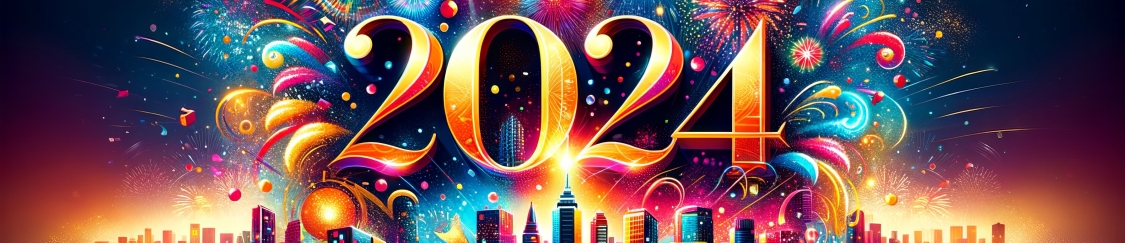 1125x243 Resolution 2024 New Year HD Colorful 2024 Fireworks Greeting ...