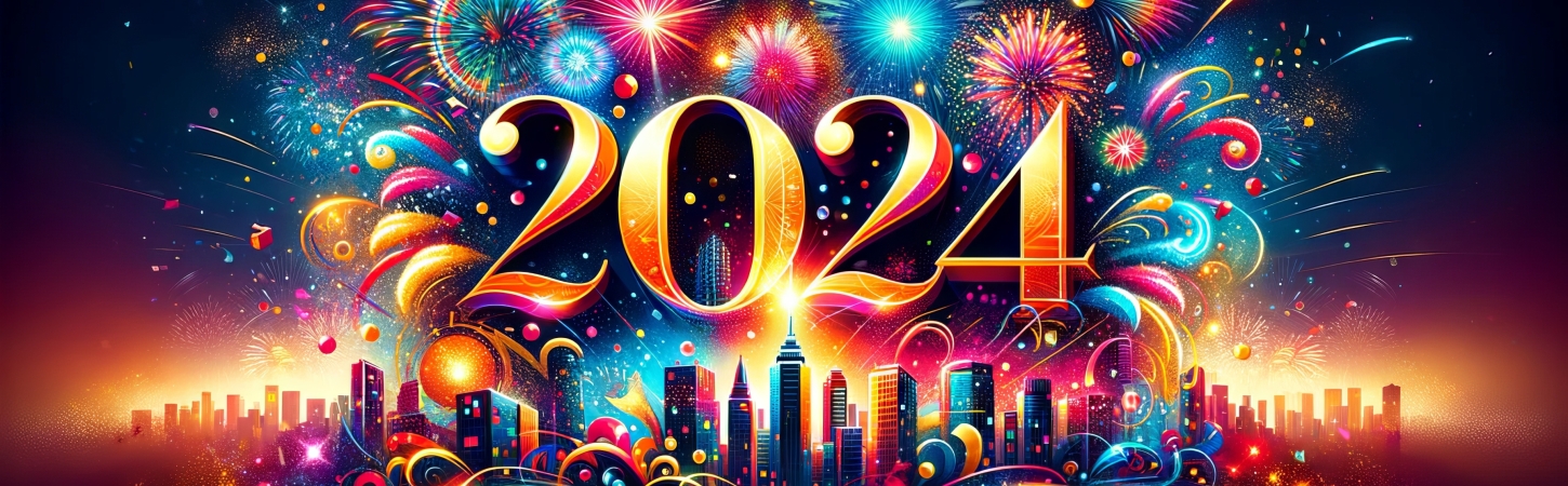 1450x450 Resolution 2024 New Year HD Colorful 2024 Fireworks Greeting ...