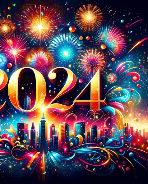 476x592 Resolution 2024 New Year HD Colorful 2024 Fireworks Greeting ...