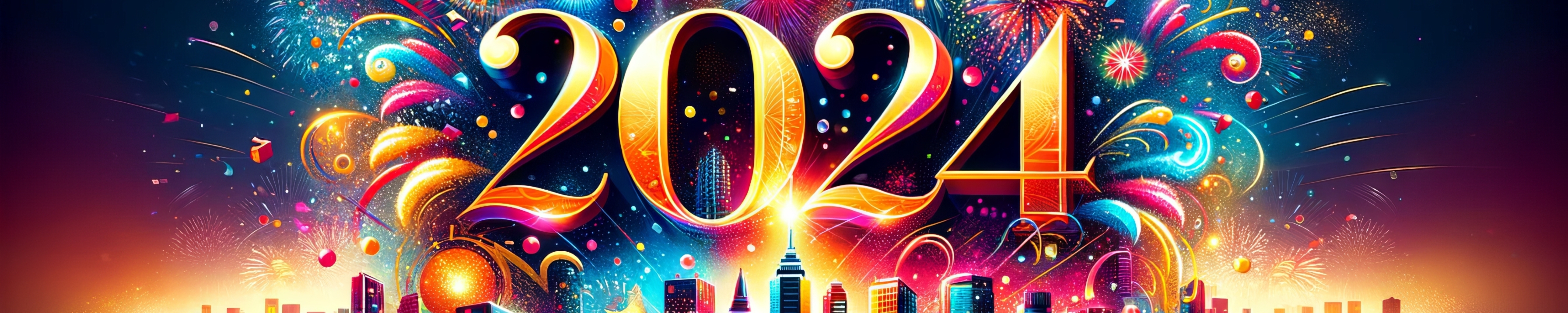 5001x1000 Resolution 2024 New Year HD Colorful 2024 Fireworks Greeting ...