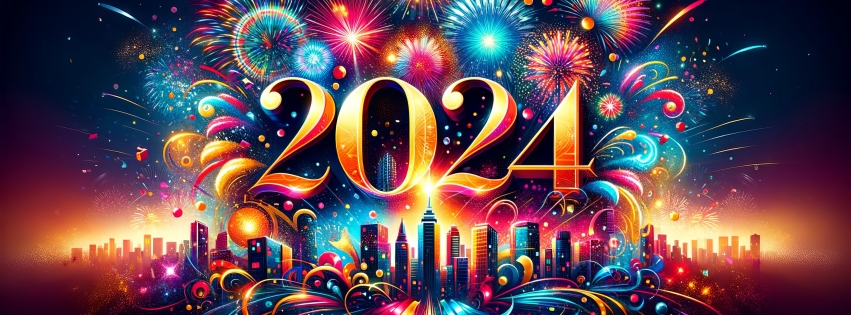 851x315 Resolution 2024 New Year HD Colorful 2024 Fireworks Greeting ...