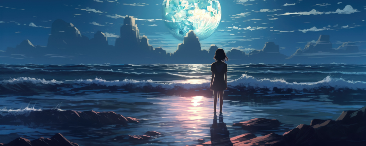 1200x480 Resolution 5K Anime Girl Watching Moon 1200x480 Resolution ...