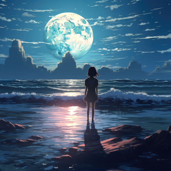 600x600 5K Anime Girl Watching Moon 600x600 Resolution Wallpaper, HD ...