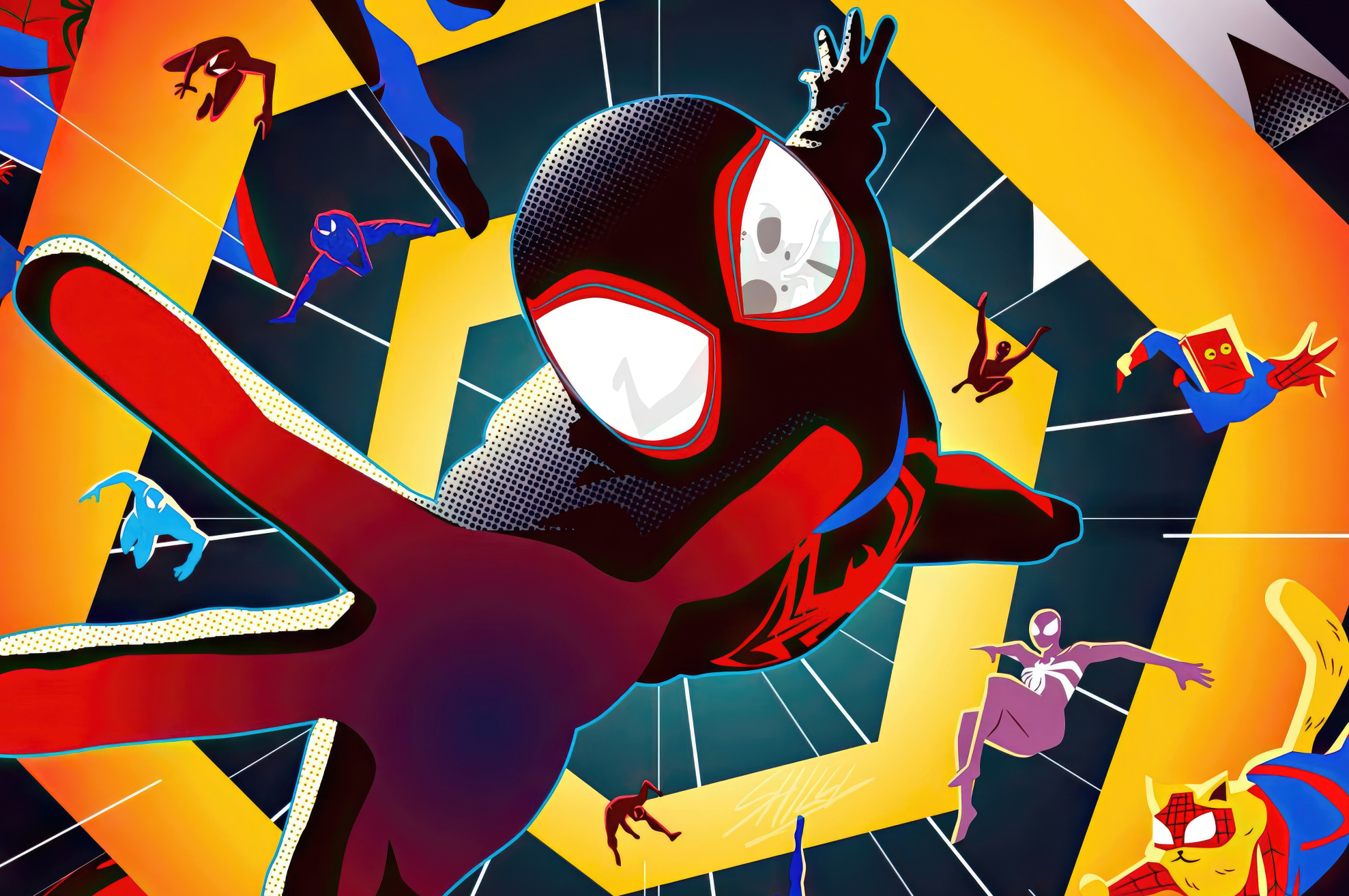 1977x1313 Resolution 5K Spider-Man Falling Across Spider-Verse ...