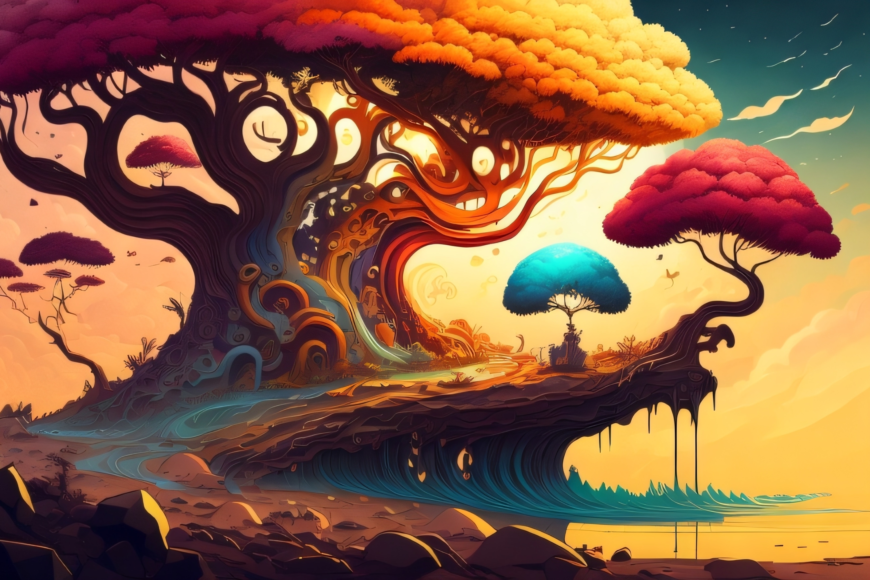 3000x2000 Resolution AI Art HD Cool Tree Illustration 3000x2000 ...