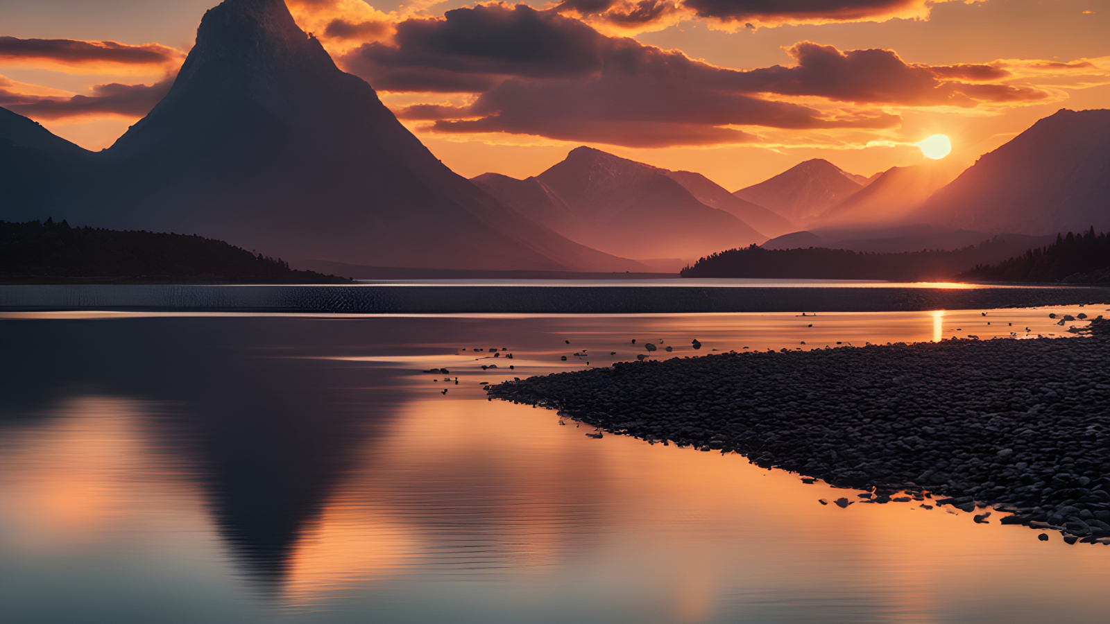 1600x900 Resolution AI Sunset Lake 1600x900 Resolution Wallpaper ...