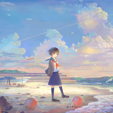 360x360 Anime Girl at the Seaside 360x360 Resolution Wallpaper, HD ...