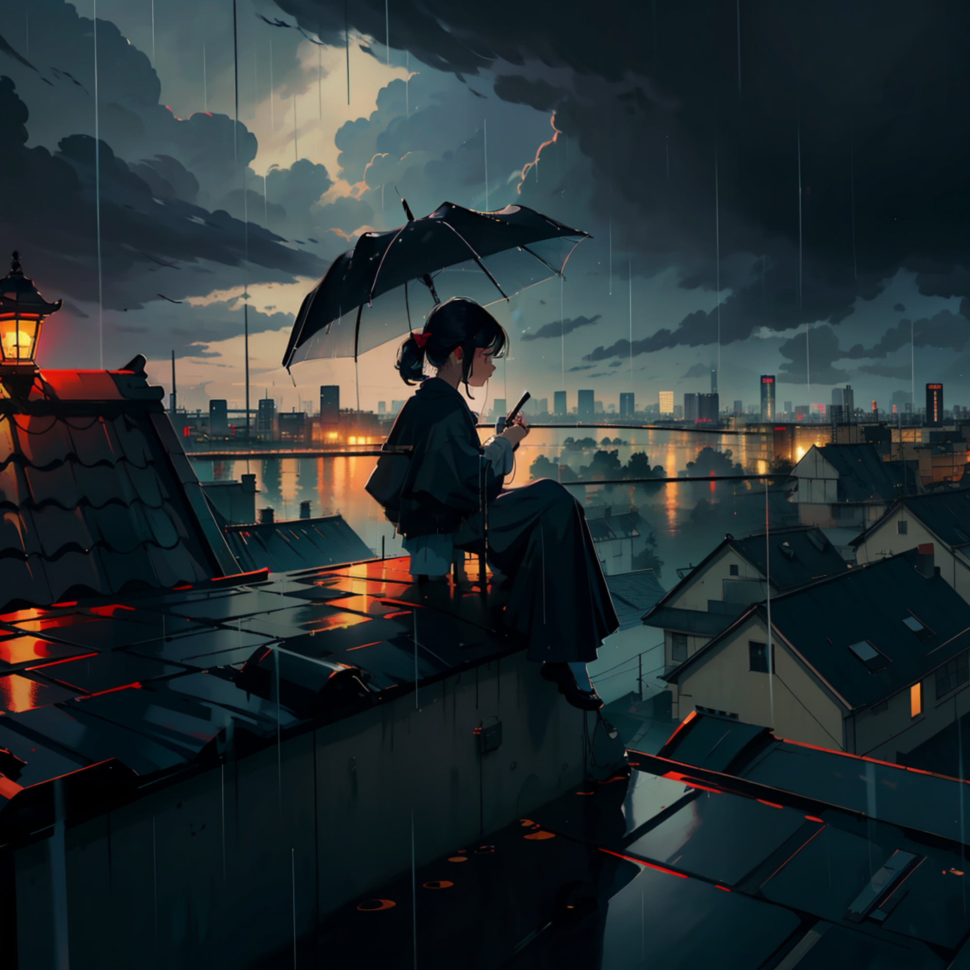 2000x2000 Resolution Anime Girl Disconnected to City 2000x2000 ...