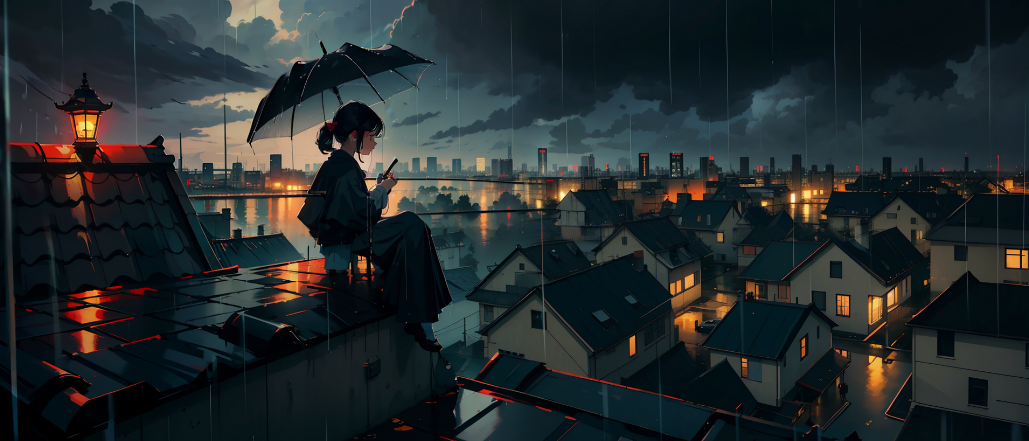2100x900 Resolution Anime Girl Disconnected to City 2100x900 Resolution ...