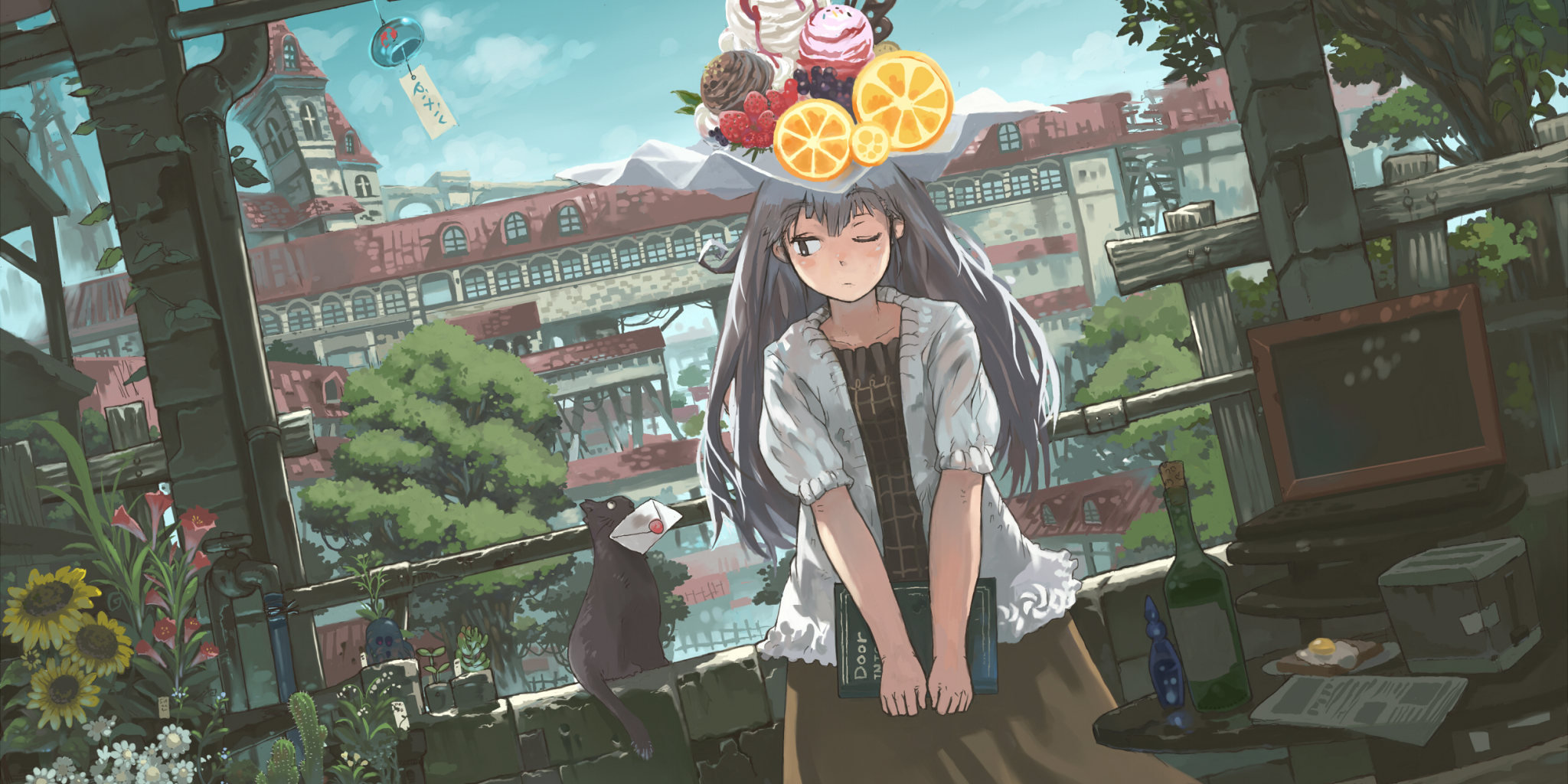 2048x1024 Resolution anime, girl, fruit 2048x1024 Resolution Wallpaper ...