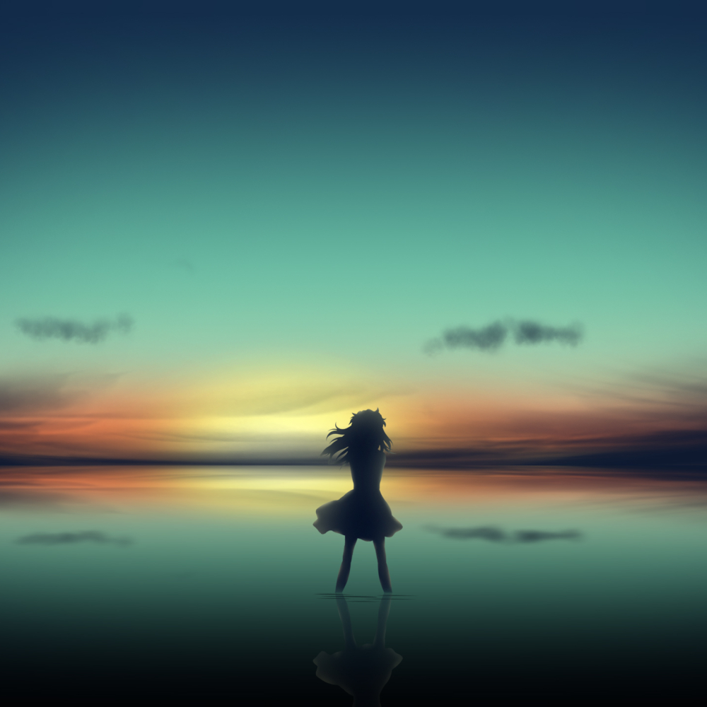 1000x1000 Resolution Anime Girl In Clear Sunset 1000x1000 Resolution ...