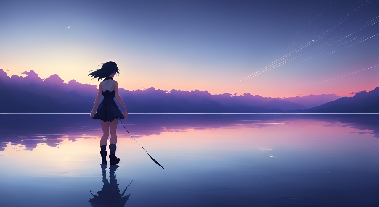 1280x700 Anime Girl in Gradient Evening Ocean 1280x700 Resolution ...