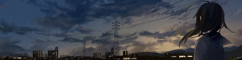 800x200 Anime Girl In School Uniform Watching City Sky 800x200 ...