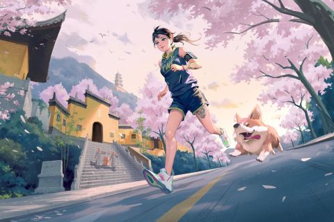 480x320 Resolution Anime Girl Running with Dog 480x320 Resolution ...