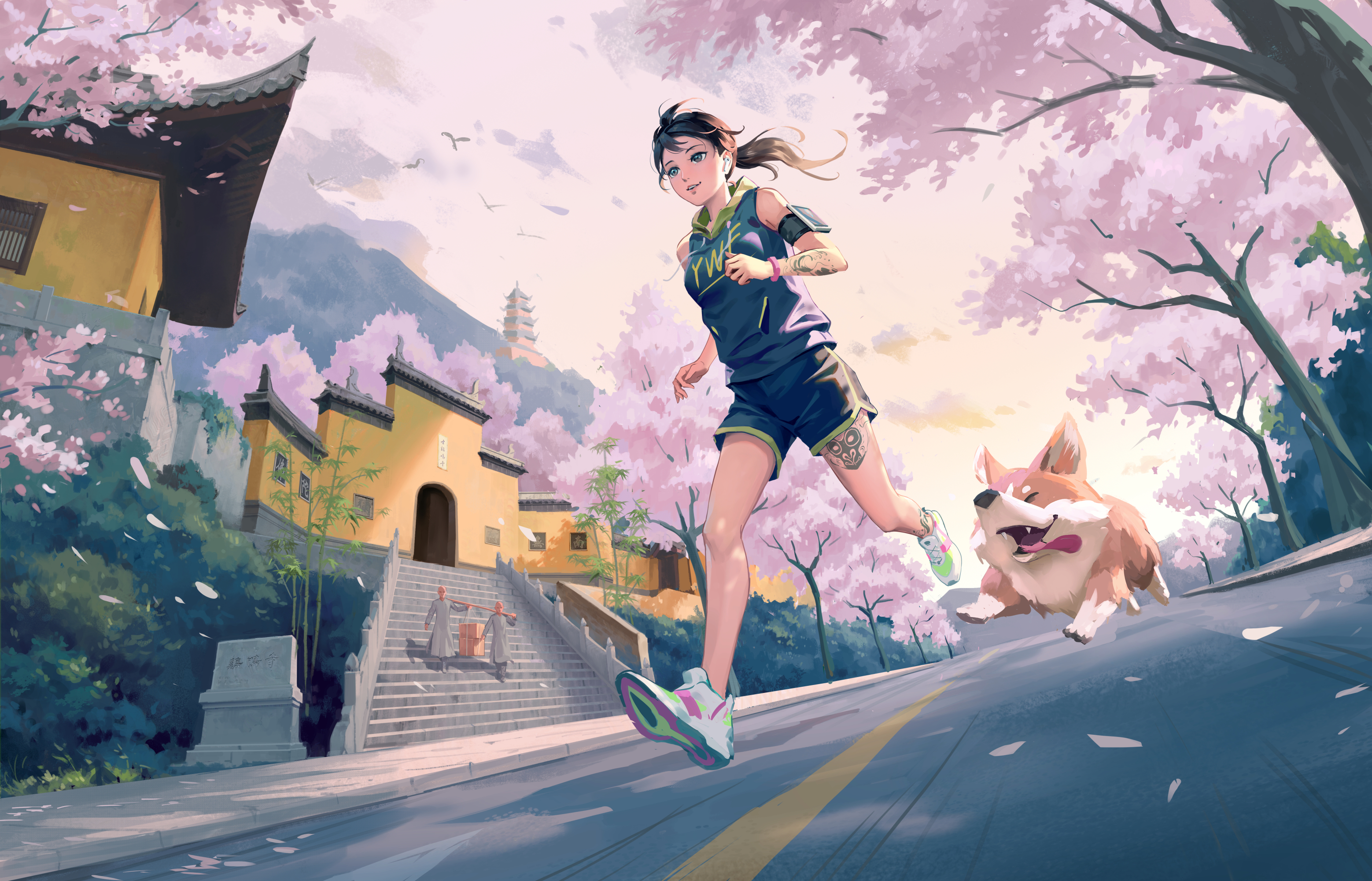 8000x9000 Resolution Anime Girl Running with Dog 8000x9000 Resolution ...