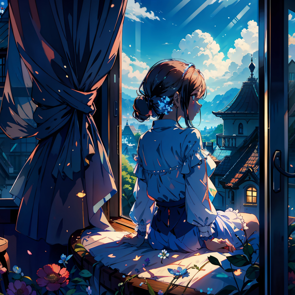 1000x1000 Resolution Anime Girl Sitting On A Window 1000x1000 ...