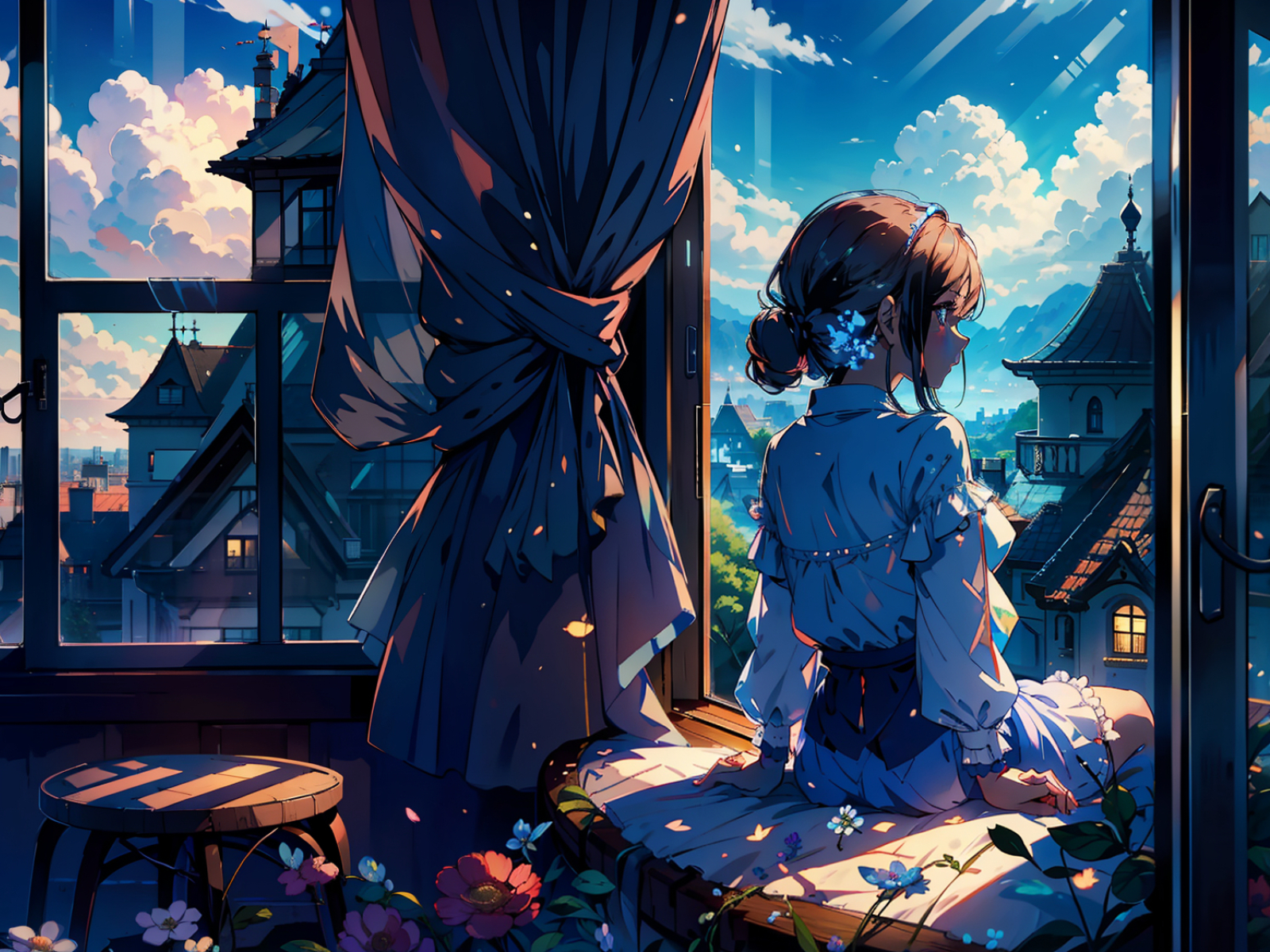 1600x1200 Resolution Anime Girl Sitting On A Window 1600x1200 ...