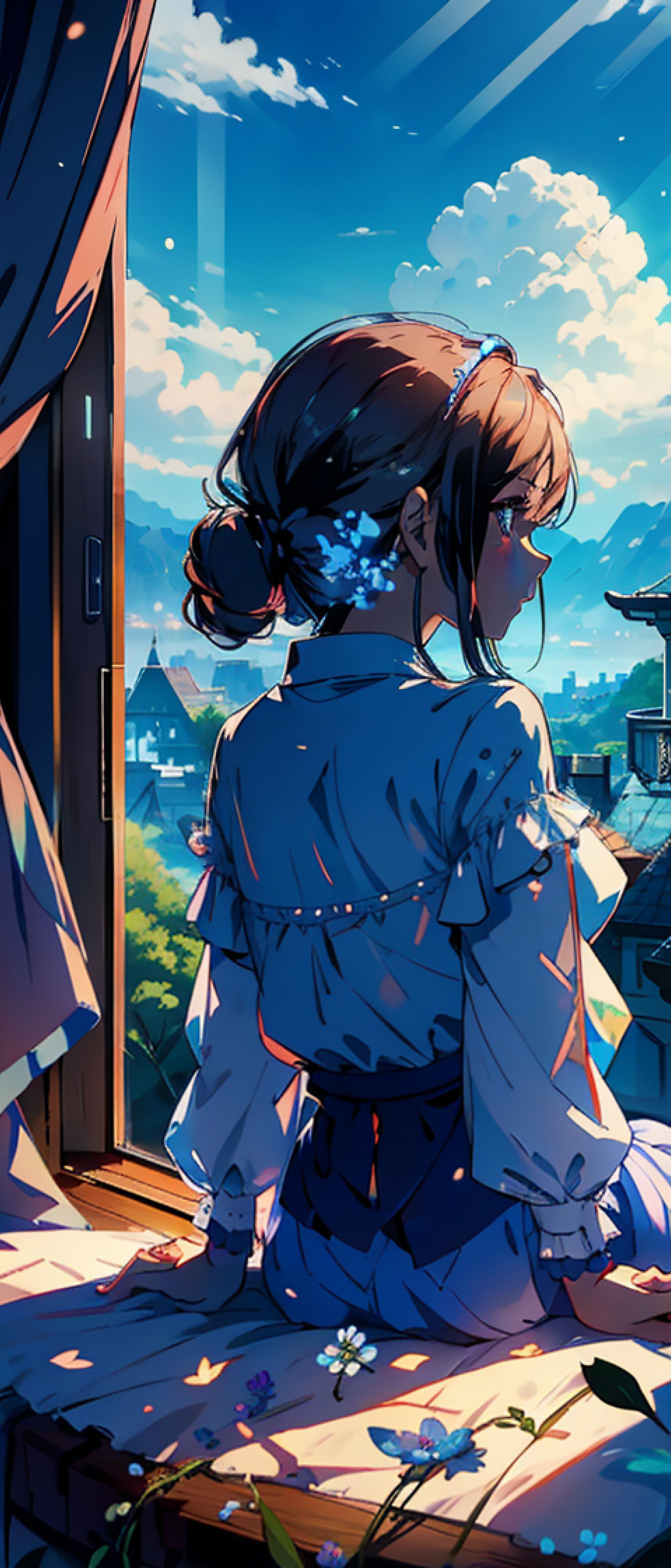 1644x3840 Anime Girl Sitting On A Window 1644x3840 Resolution Wallpaper ...