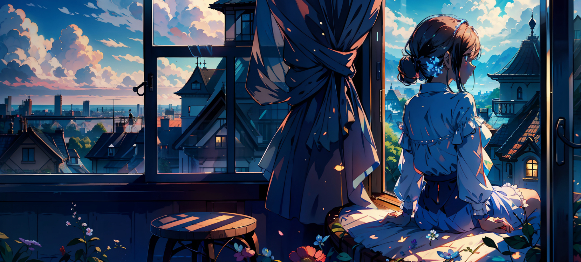 2037x919 Resolution Anime Girl Sitting On A Window 2037x919 Resolution ...