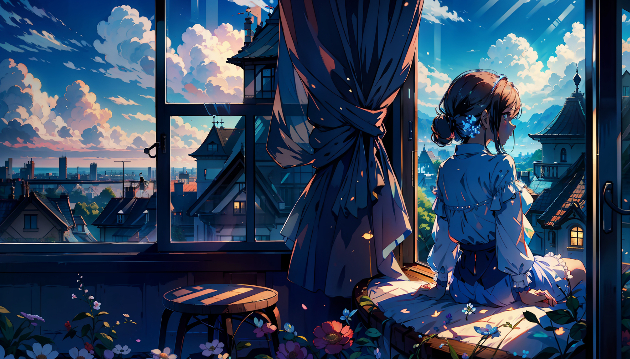 2460x1400 Resolution Anime Girl Sitting On A Window 2460x1400 ...