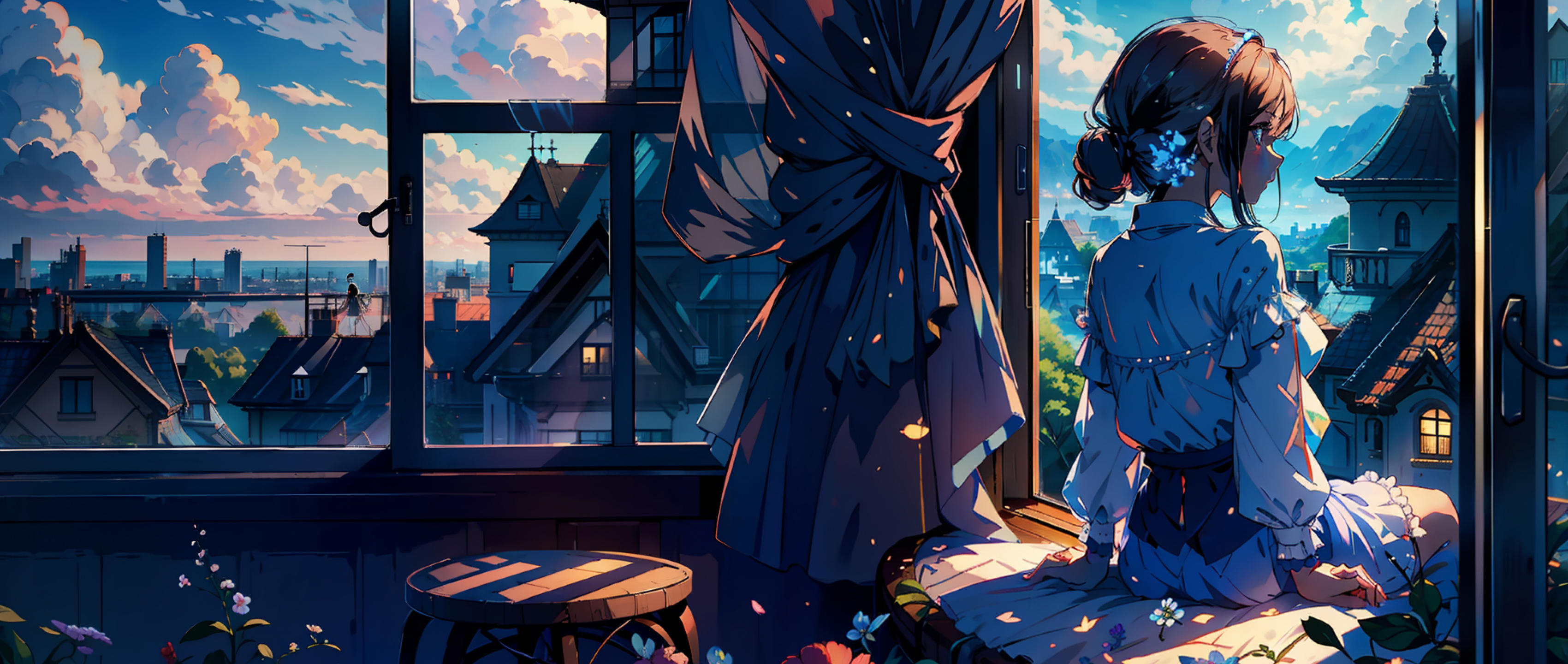 3400x1440 Resolution Anime Girl Sitting On A Window 3400x1440 ...