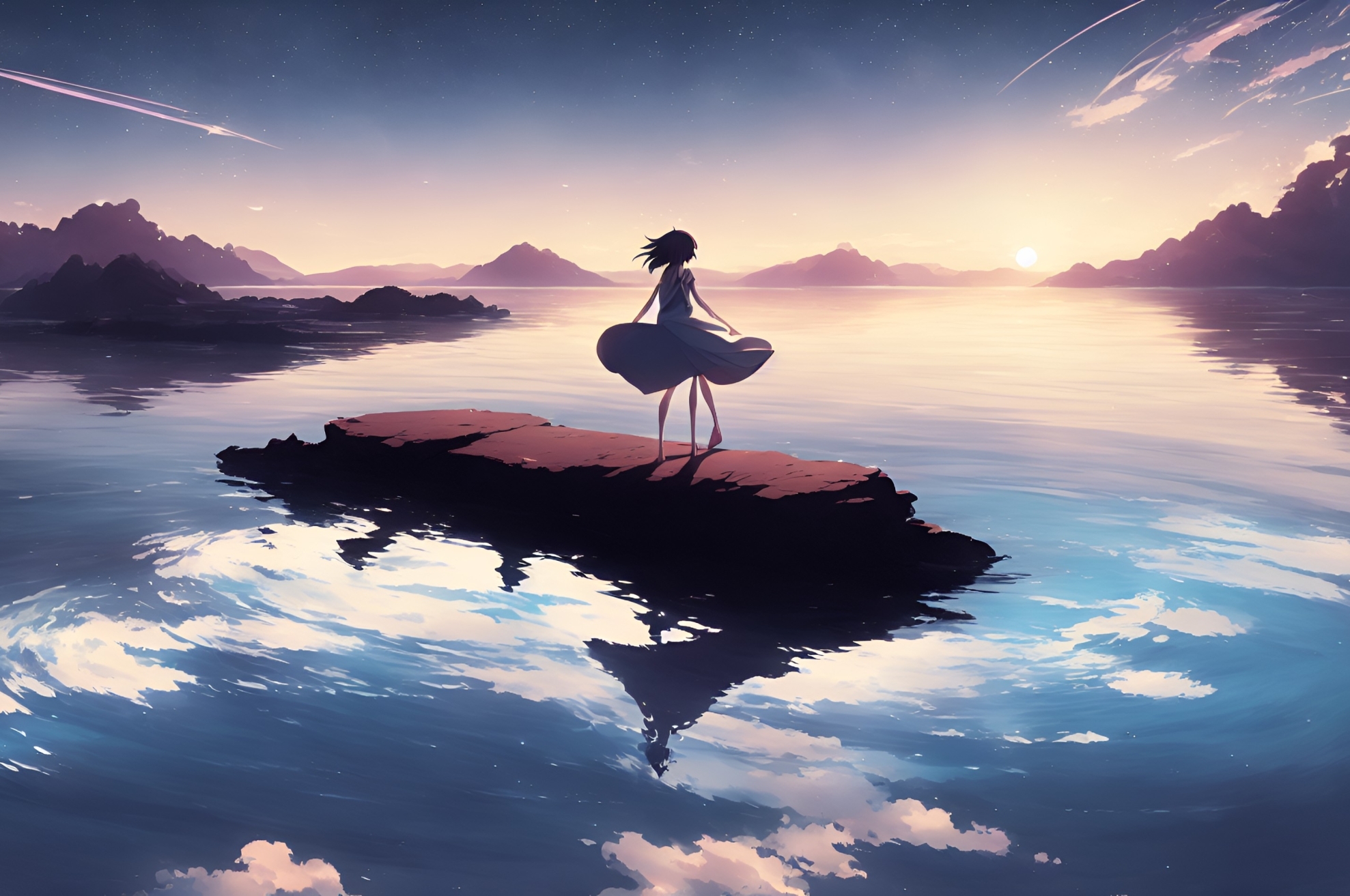 1977x1313 Resolution Anime Girl Walking on Water 2023 AI Art 1977x1313 ...
