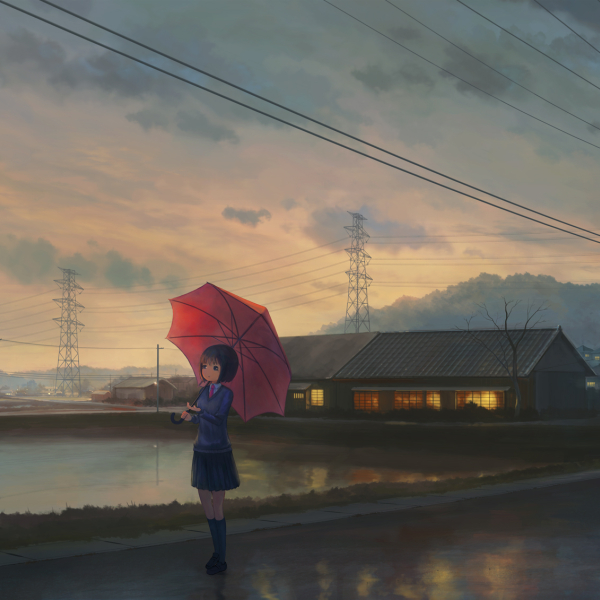 600x600 Resolution Anime Girl Walking With Umbrella Art 600x600 ...
