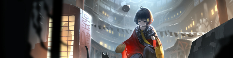 800x200 Resolution Anime Original Blue Eyes Short Hair Girls With Cat ...