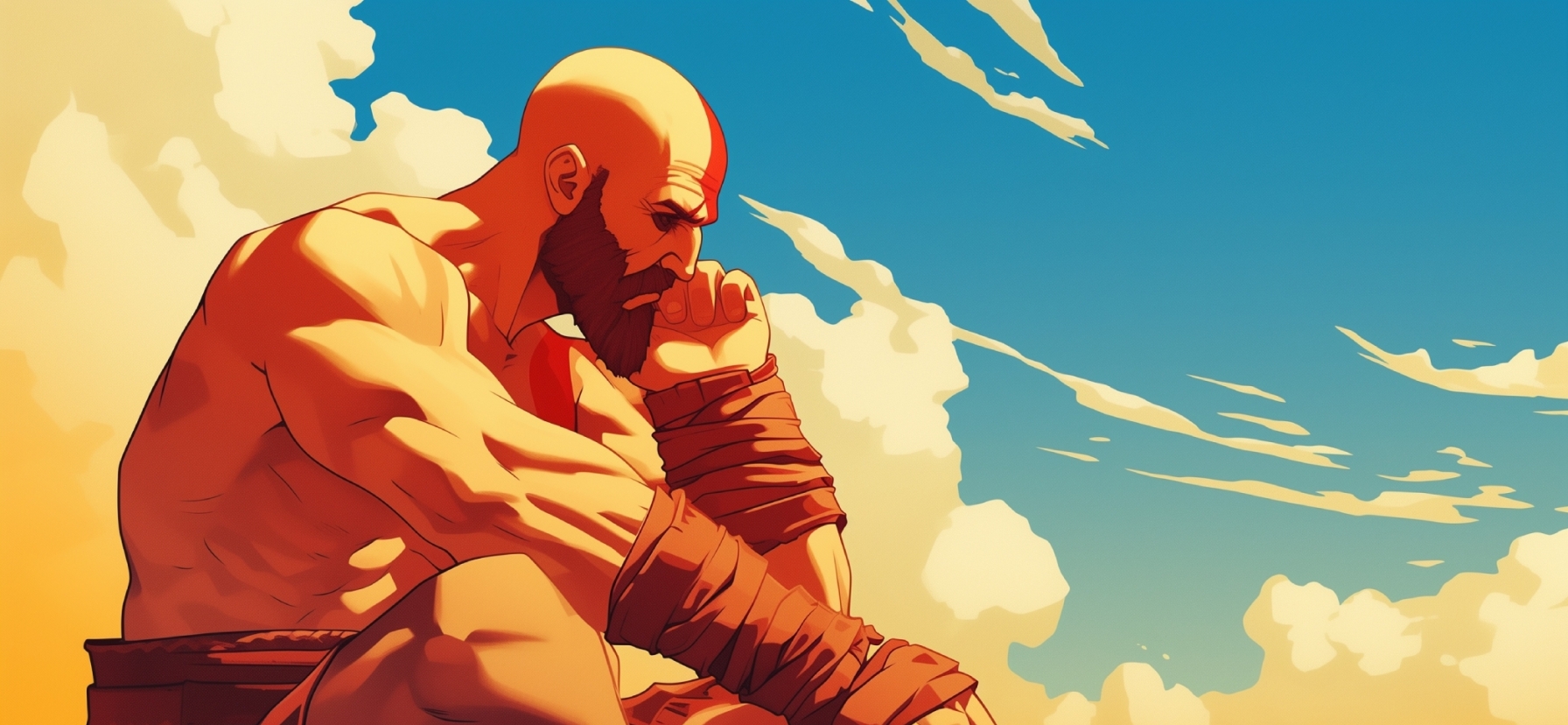 1792x828 Resolution Anime-Style Kratos Digital 1792x828 Resolution ...
