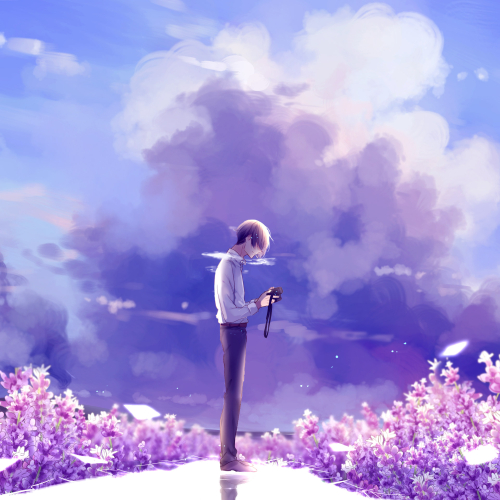 500x500 Resolution Animeguy Animemanga Clouds Digital Flowers ...