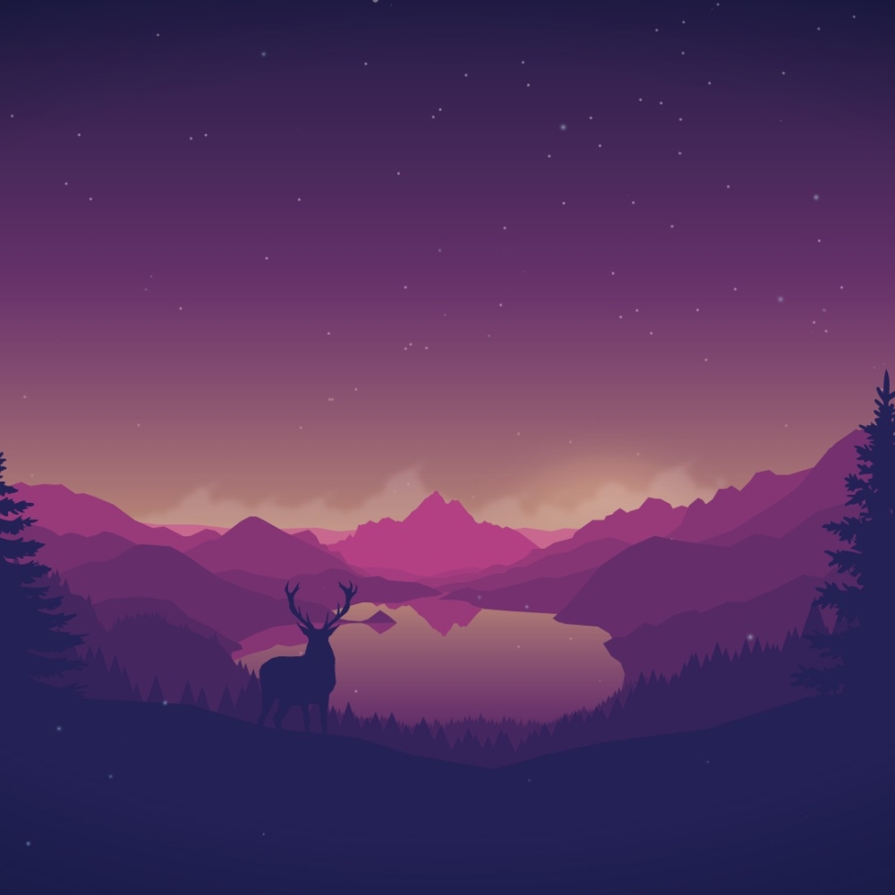 1000x1000 Resolution Artistic Forest Mountains Lake And Deer 1000x1000 ...