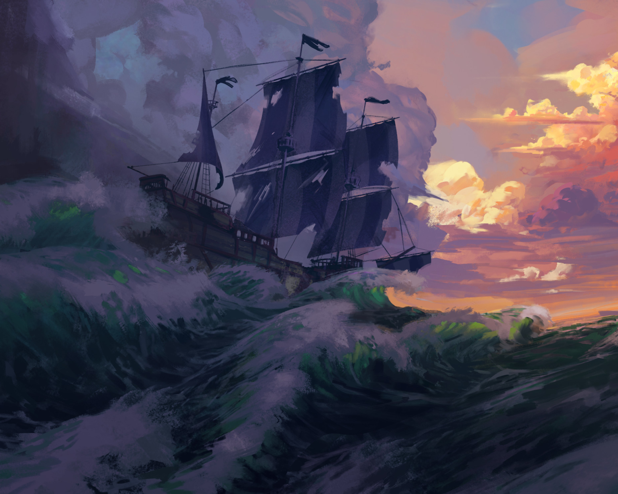 2156x1726 Resolution Artistic Sailing Ship in Ocean 2156x1726 ...