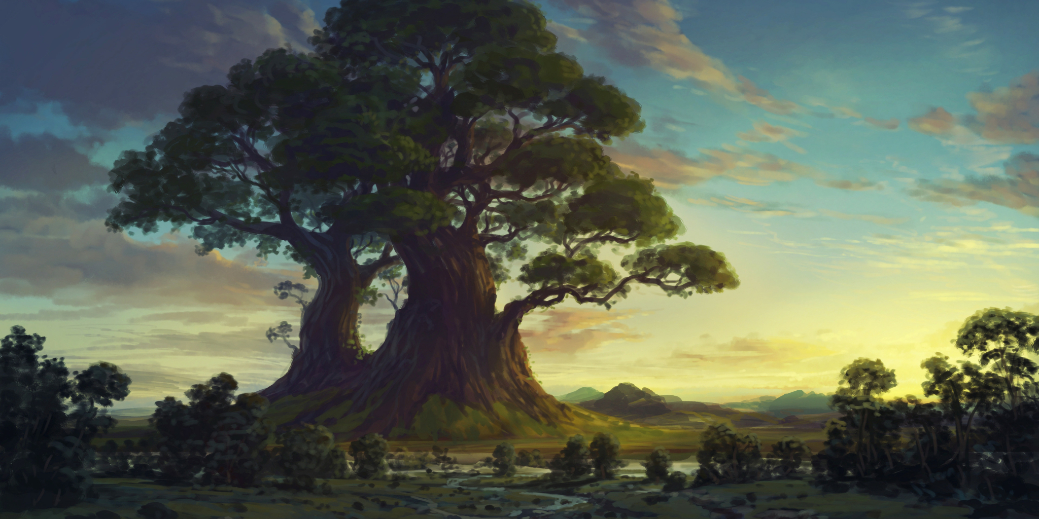 2048x1024 Resolution Artistic Tree 4k Illustration Painting 2048x1024 ...