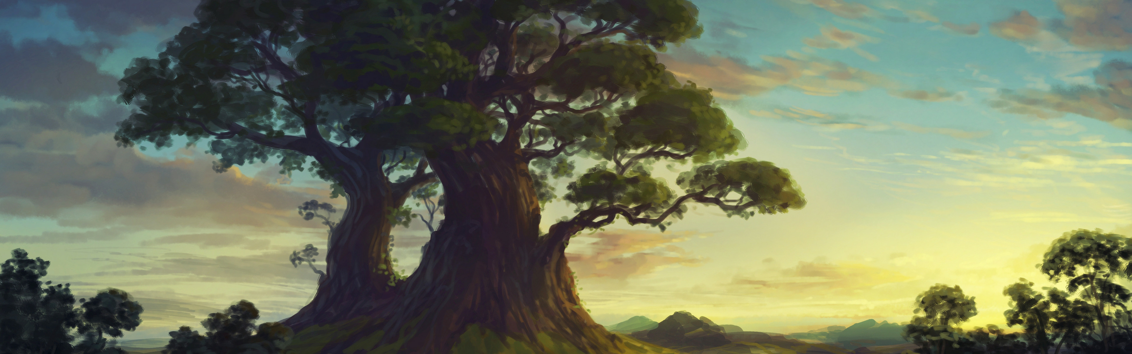 3840x1200 Resolution Artistic Tree 4k Illustration Painting 3840x1200 ...