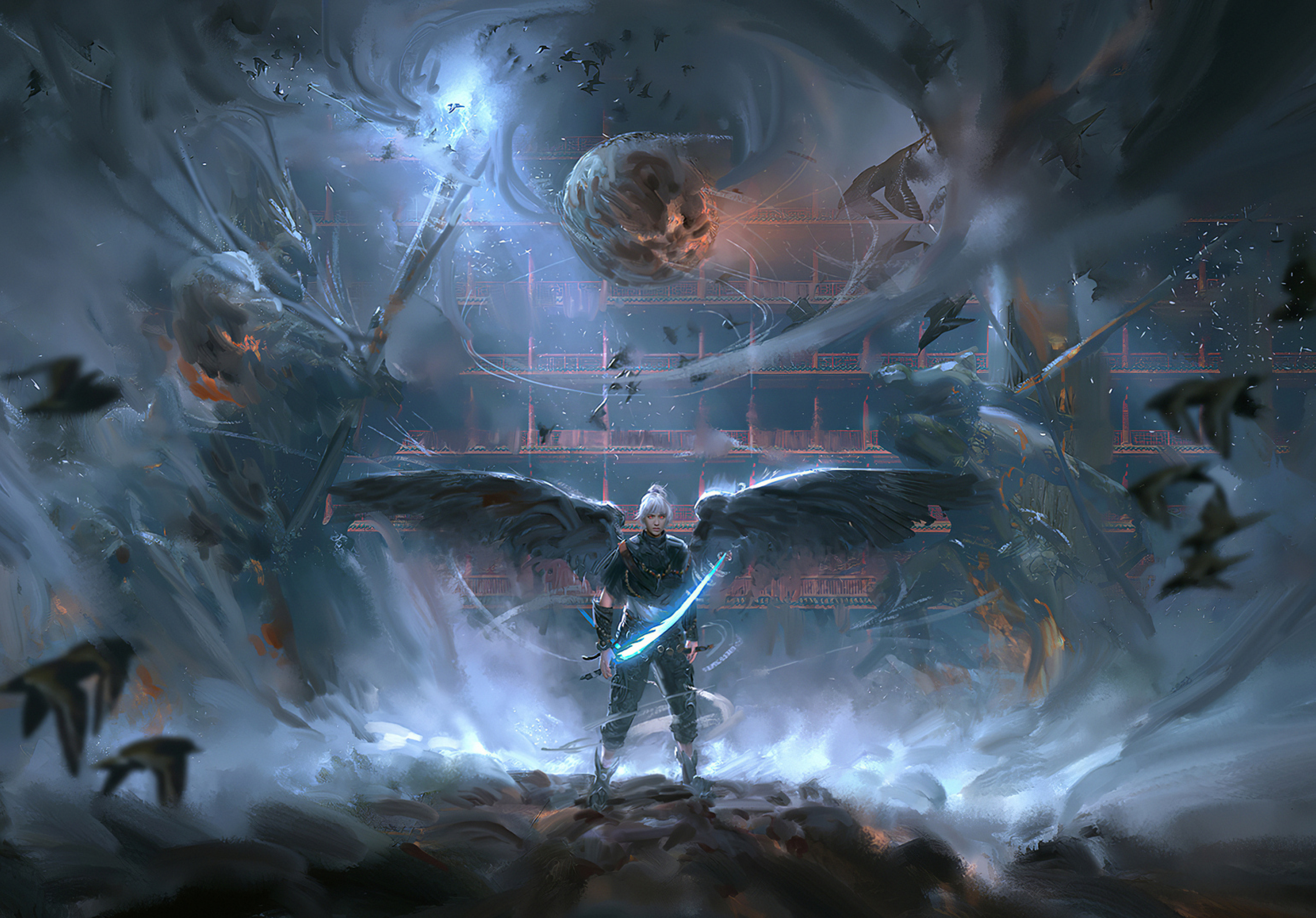 3440x2400 Resolution Asian Anime Flying Warrior Art 3440x2400 ...