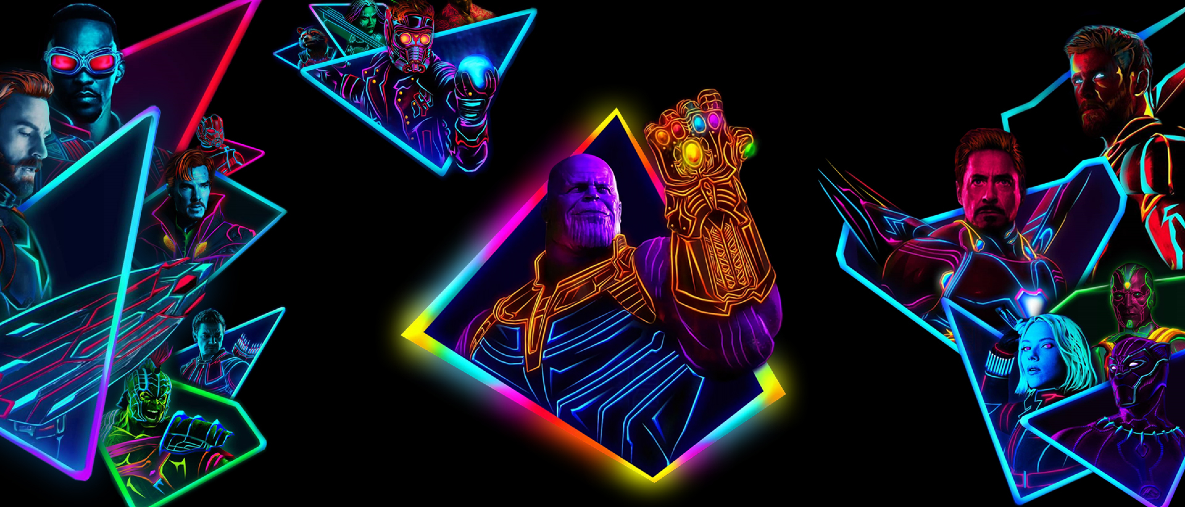 3840x1644 Resolution Avengers Infinity War 80s Neon Style Art 3840x1644 ...