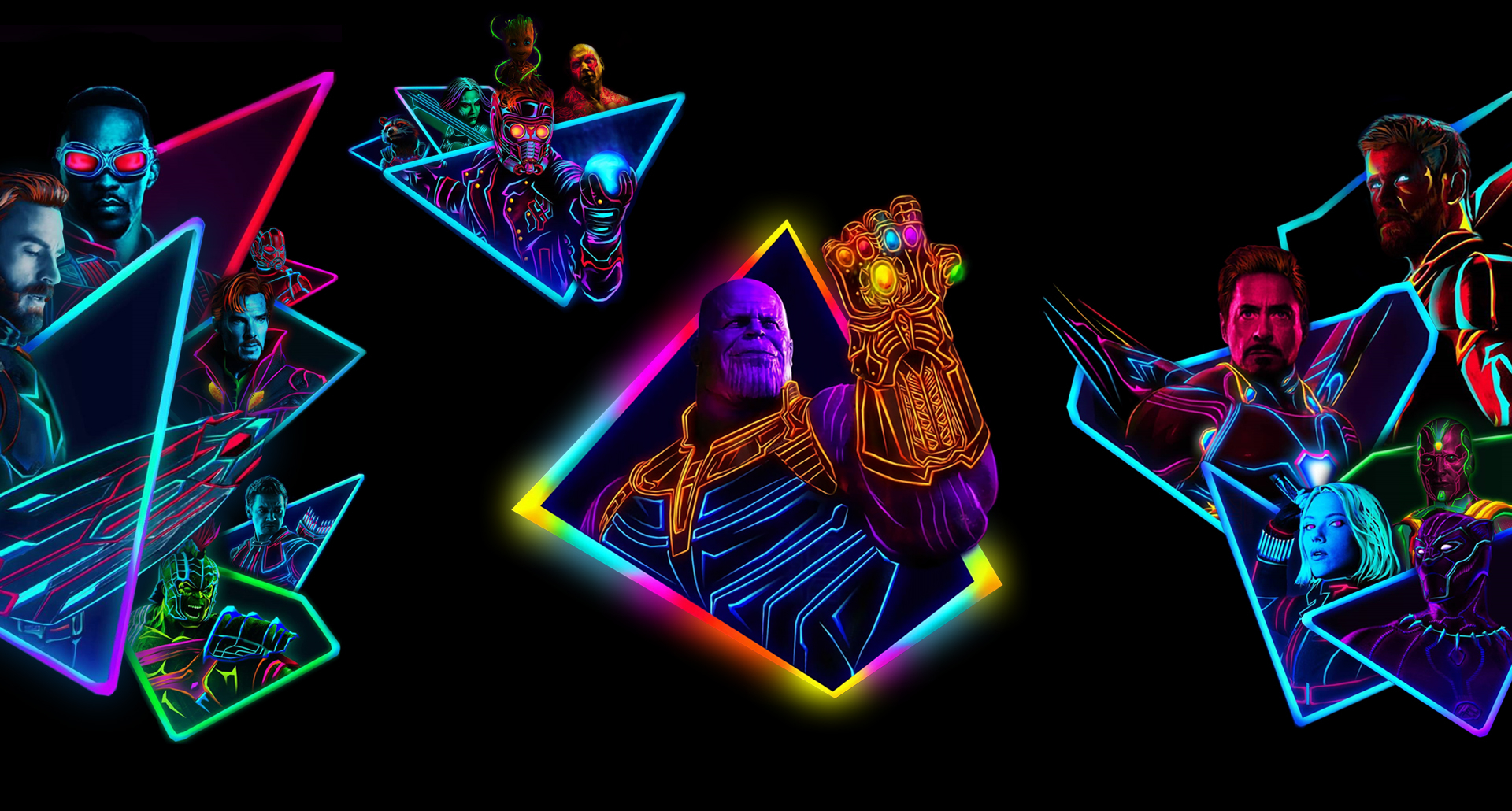 3840x2060 Resolution Avengers Infinity War 80s Neon Style Art 3840x2060 ...