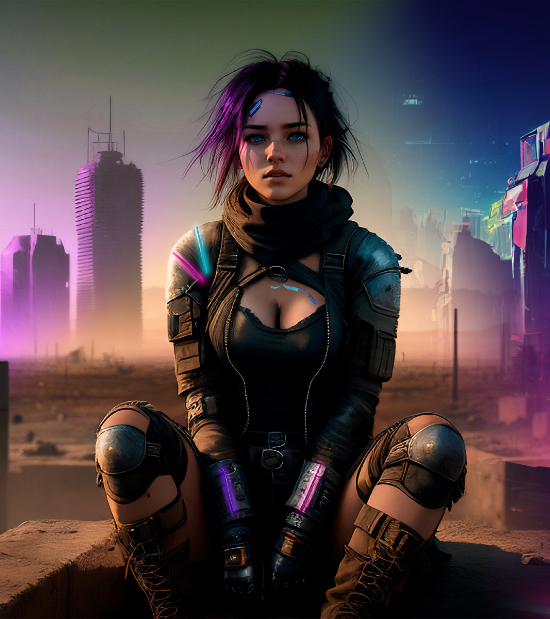 1920x2160 Resolution Beautiful HD Cyberpunk Girl in Cyber City ...