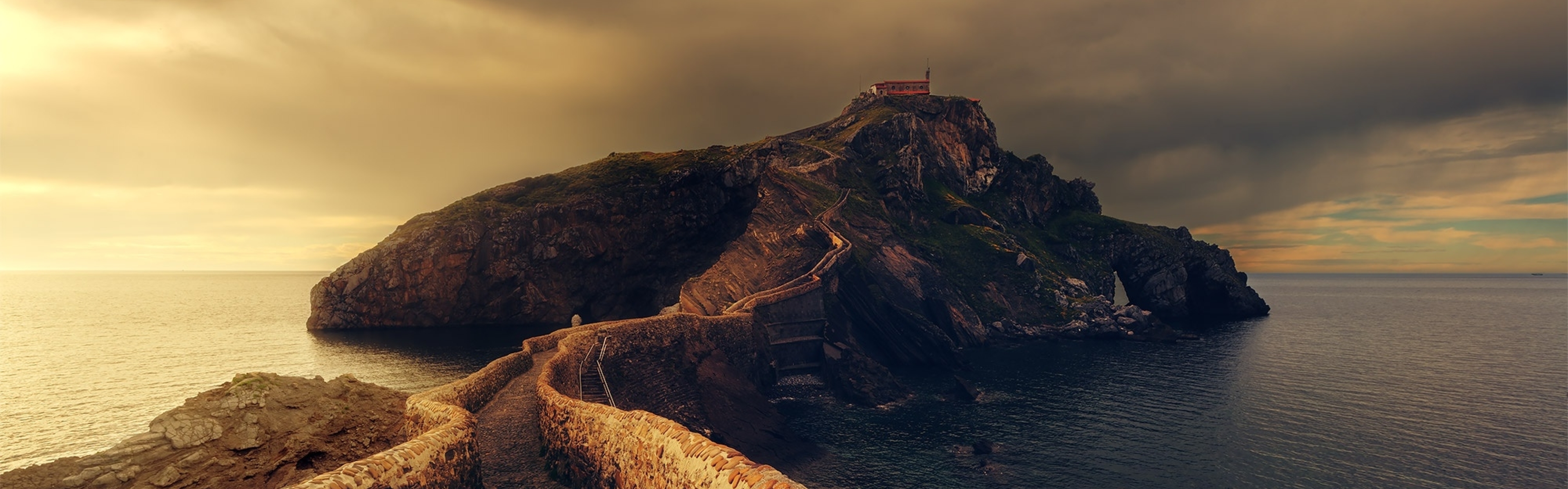 3840x1200 Resolution Beautiful Lighthouse with Rock Bridge 3840x1200 ...
