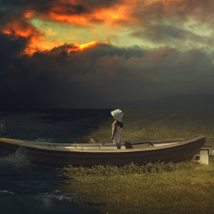 300x300 Resolution Boat, Lantern And Girl In Dark Night Art 300x300 ...