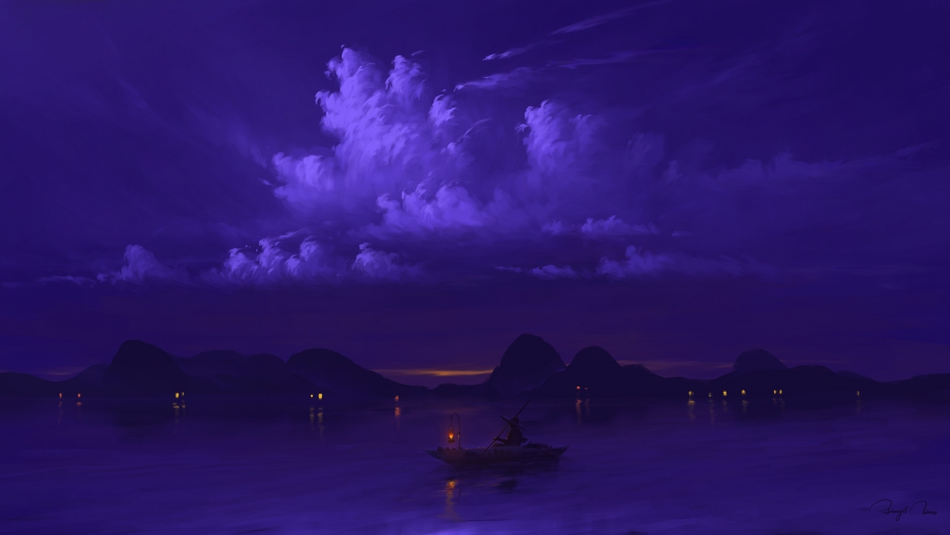 1920x1081 Resolution Boating at Night Digital Art 1920x1081 Resolution ...