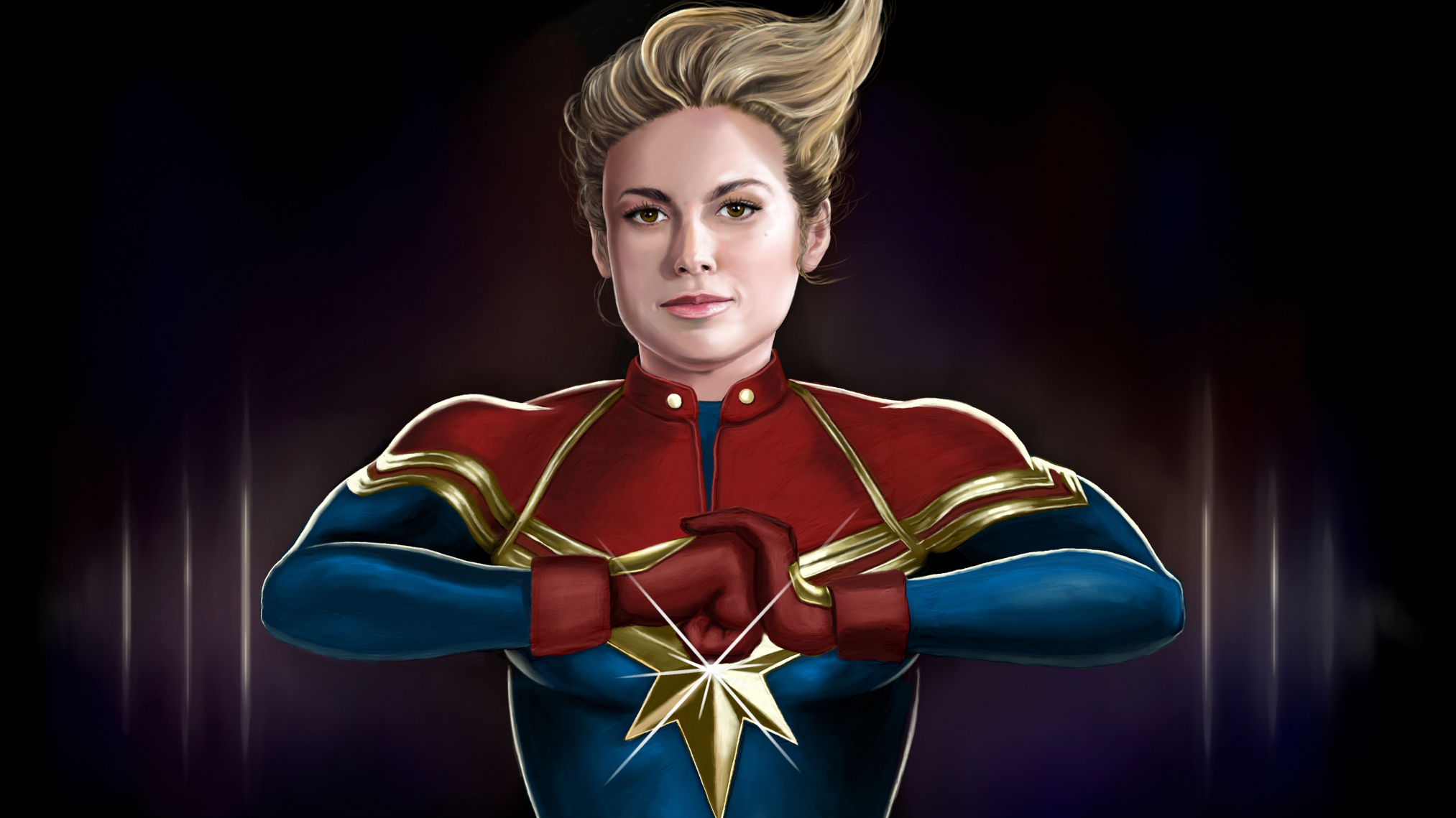 2026x1139 Resolution Brie Larson as Captain Marvel Illustration ...