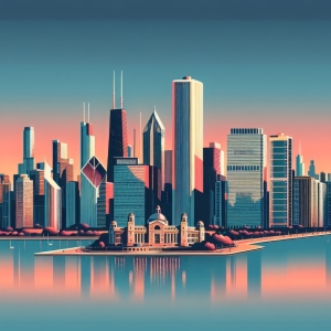 300x300 Resolution Chicago Skyline Sunset HD Digital 300x300 Resolution ...