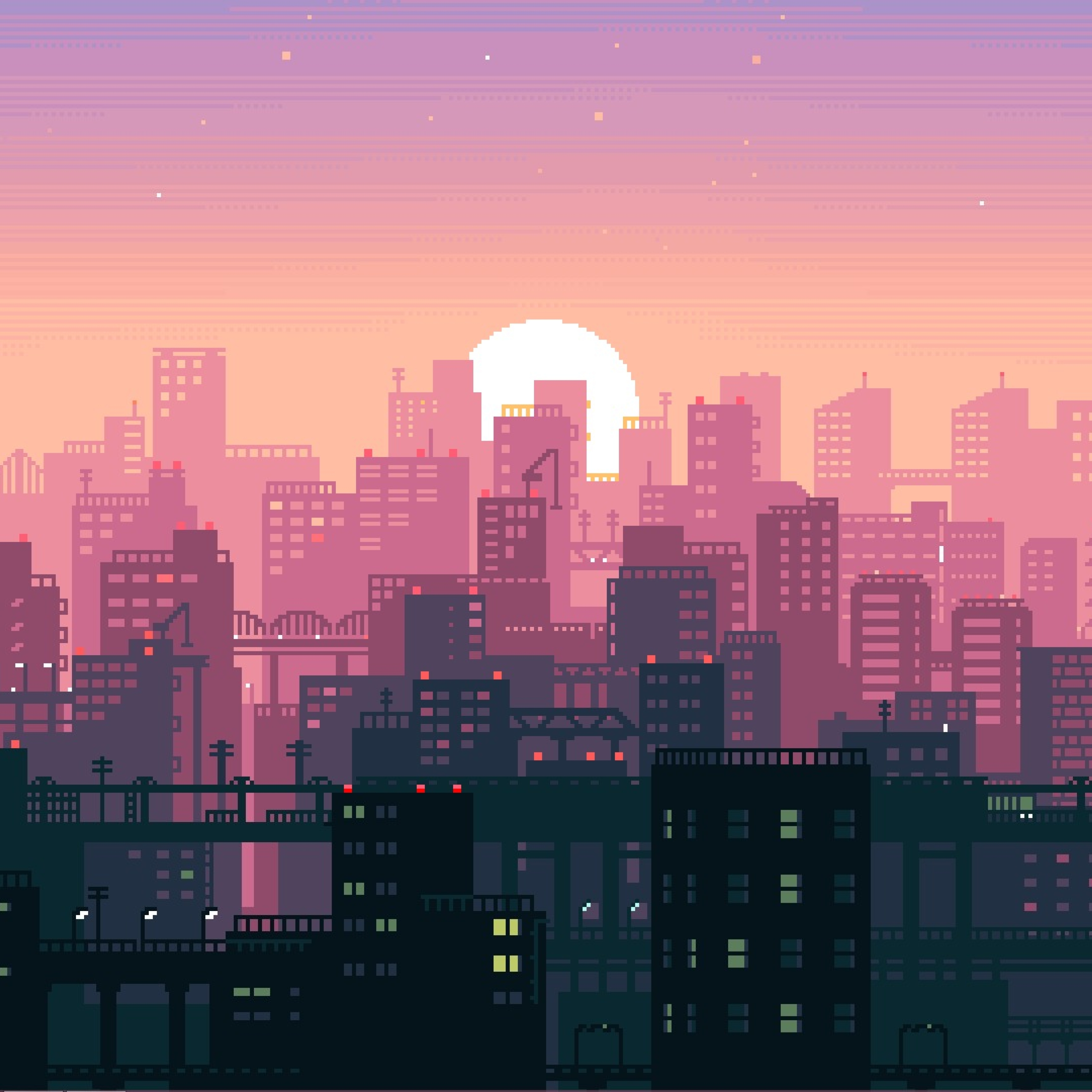 4000x4000 Resolution City Building Sunshine Pixel Art 4000x4000 ...