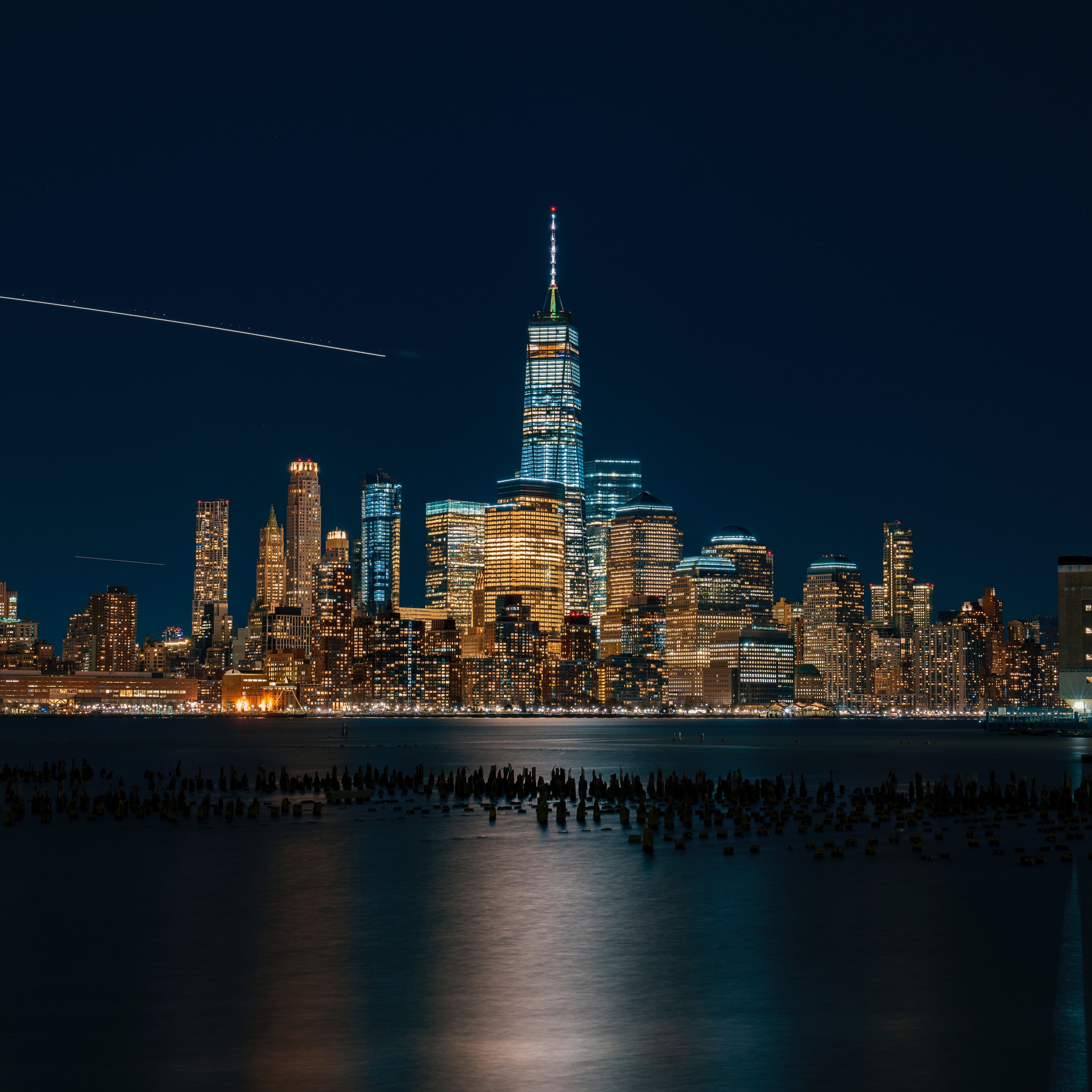 3000x3000 Resolution City Lights Reflection In Water 3000x3000 ...