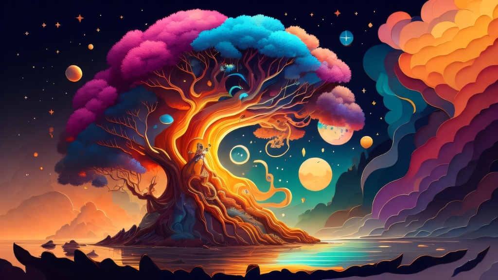 1024x576 Colorful Neon AI Art Tree 1024x576 Resolution Wallpaper, HD ...