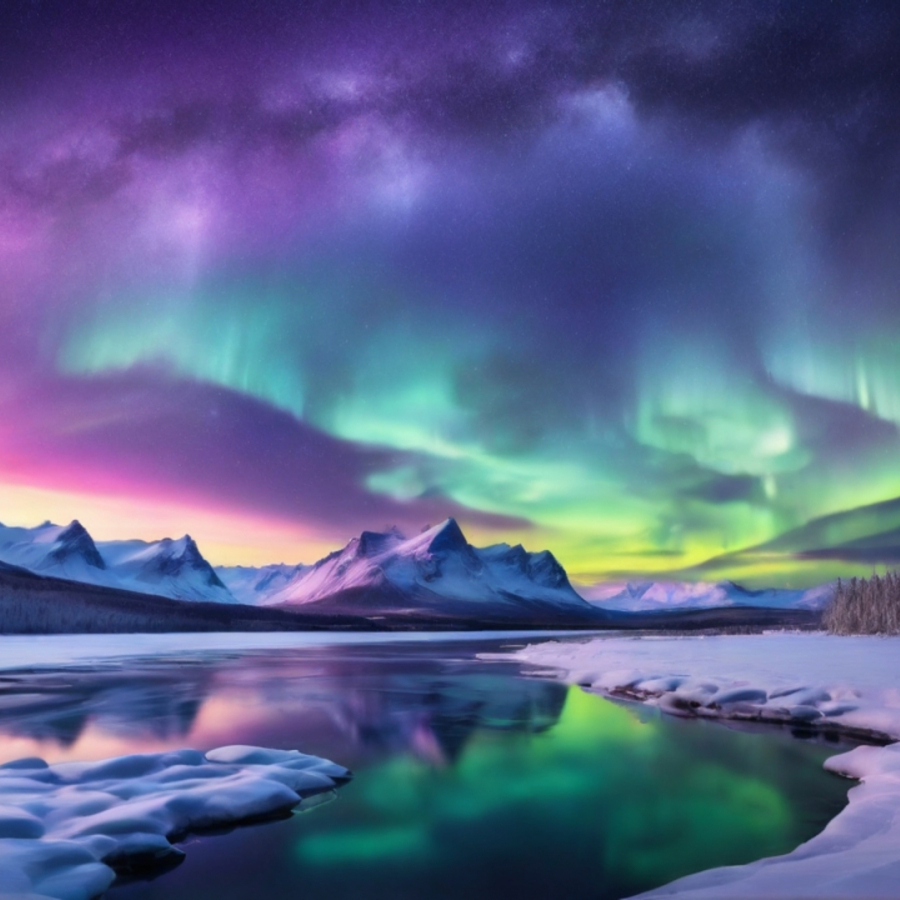 900x900 Resolution Colorful Northern Lights HD Snow Mountains 900x900 ...