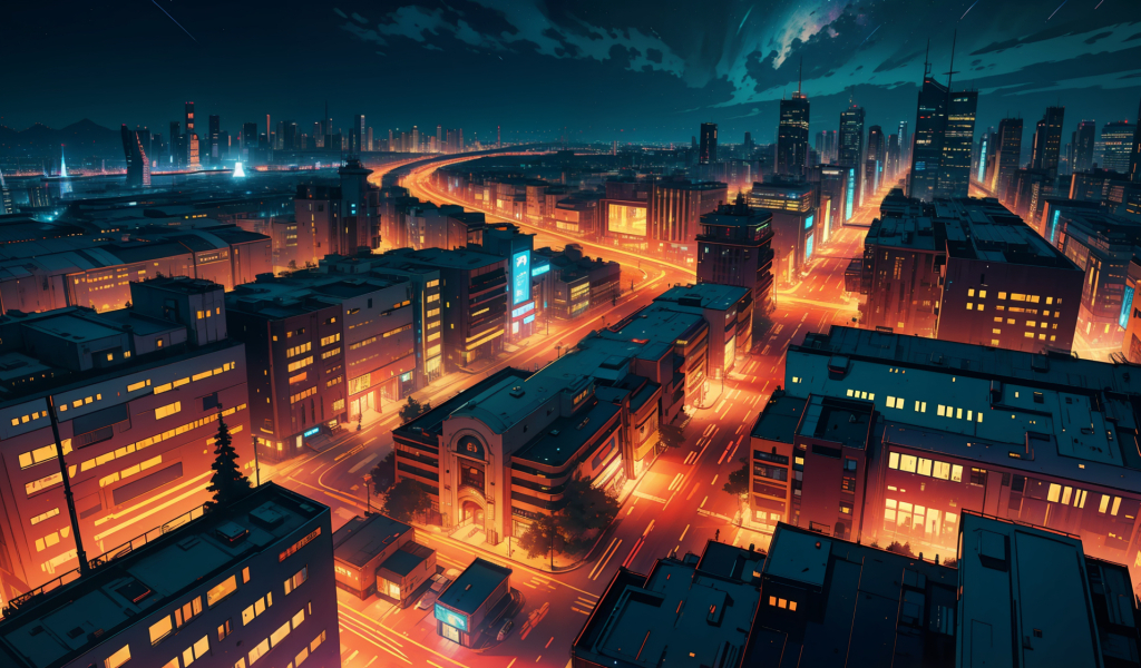 1024x600 Resolution Cool Anime City Night View 1024x600 Resolution ...