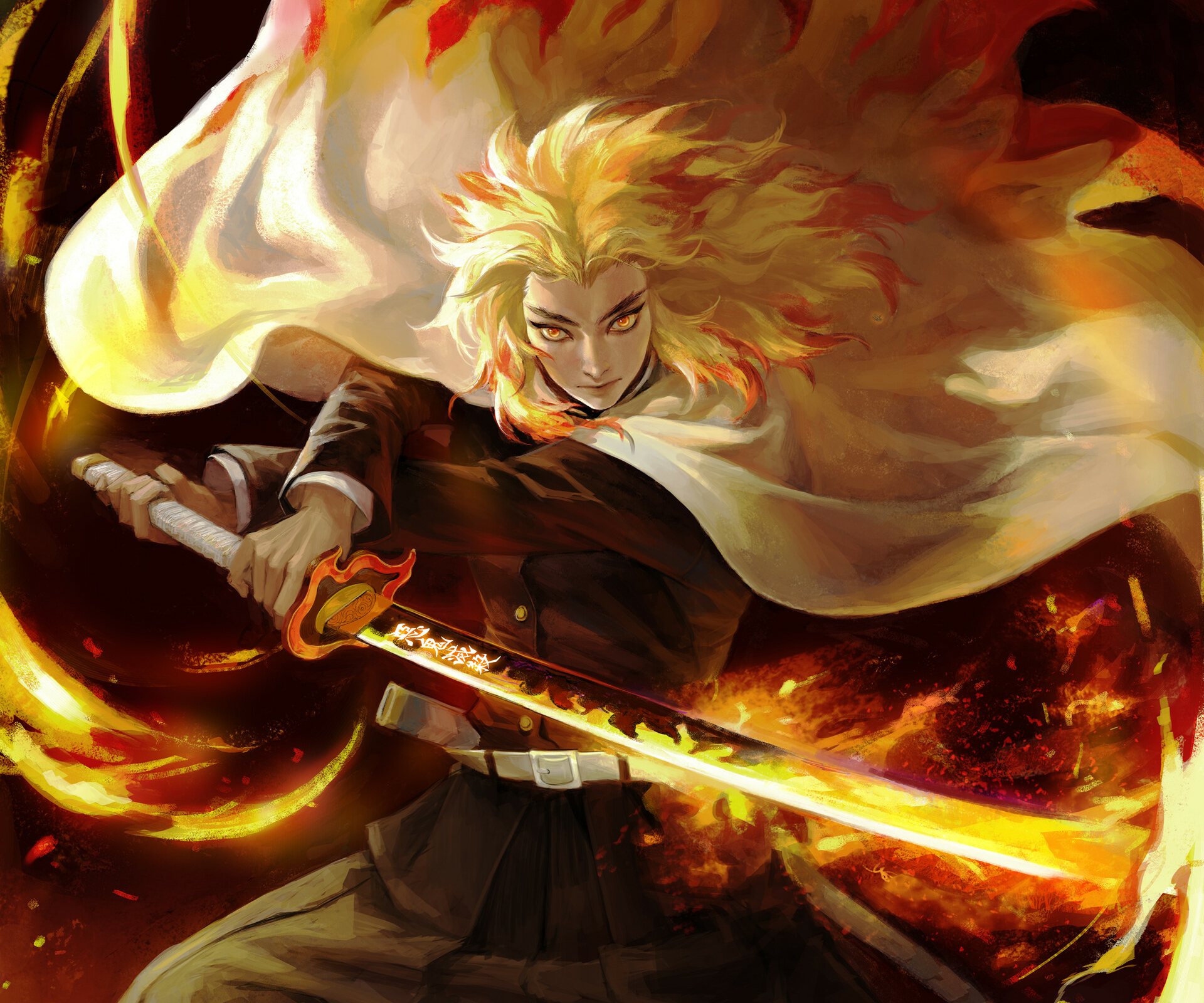 1920x133920 Cool Kyojuro Rengoku HD Demon Slayer Illustration Art ...